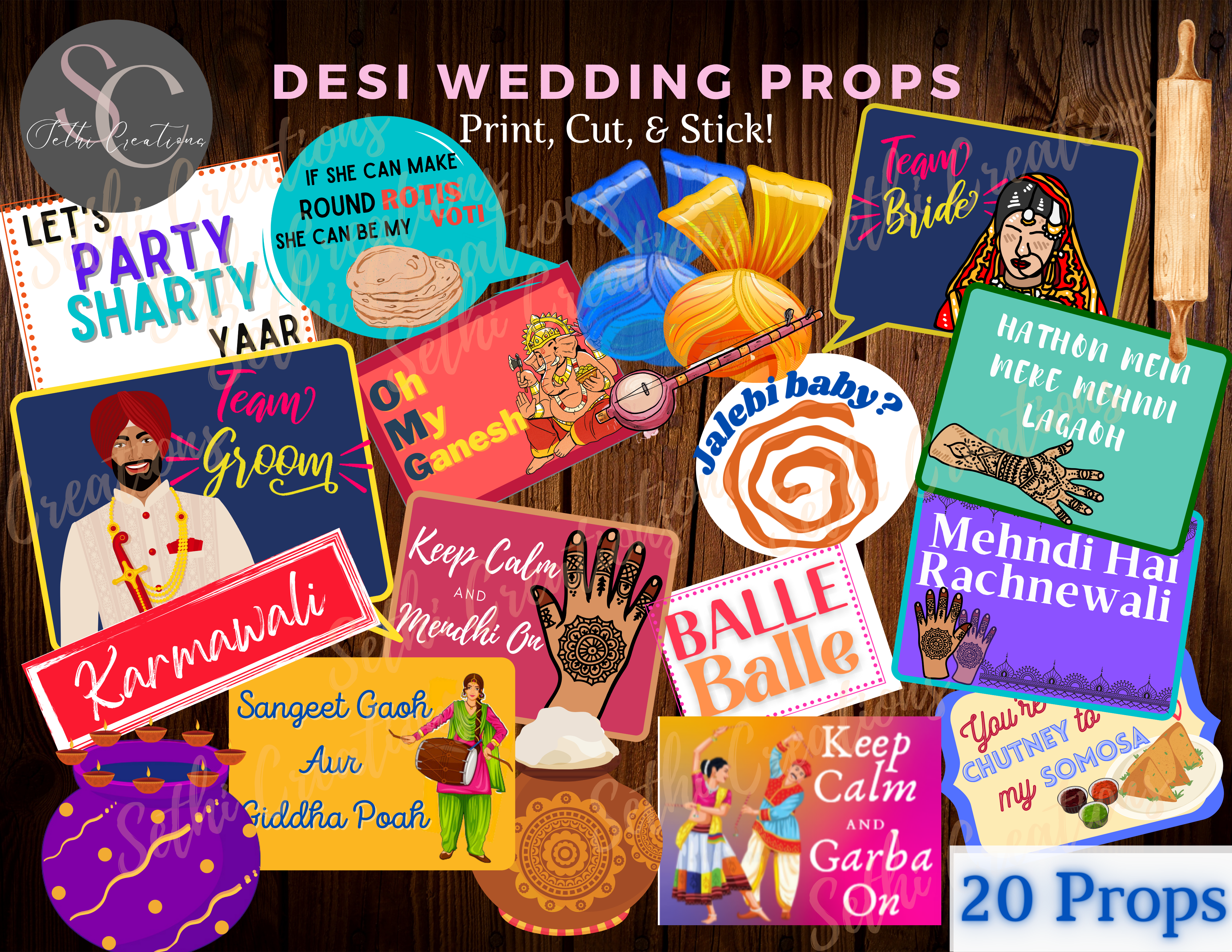 Indian/Desi Wedding Props | Punjabi/Bollywood Photobooth Props | Mehndi ...